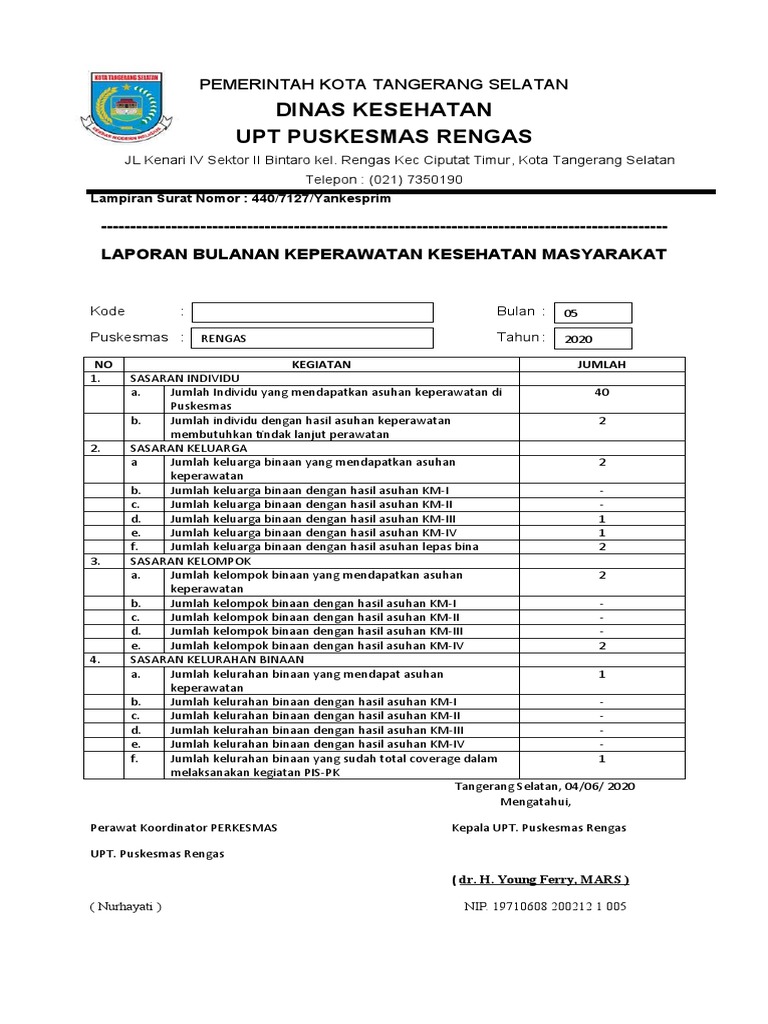 Laporan Bulanan Perkesmas Rengas | PDF