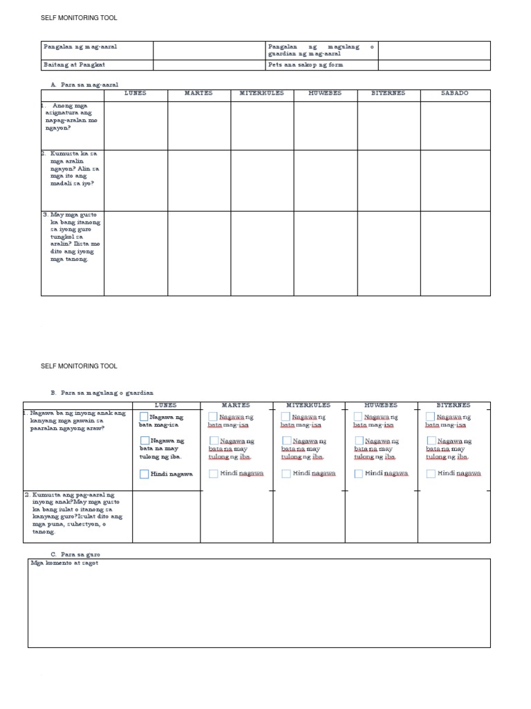 Self Monitoring Tool | PDF