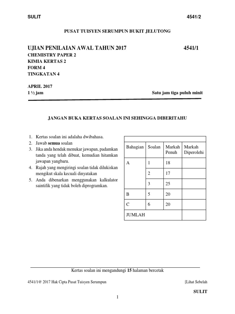PUSAT TUISYEN SERUMPUN BUKIT JELUTONG KIMIA K2 f5 | PDF