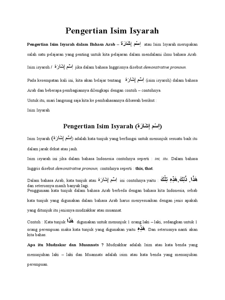 Materi Bahasa Arab Isim Isyarah | PDF | Seni & Disiplin Bahasa
