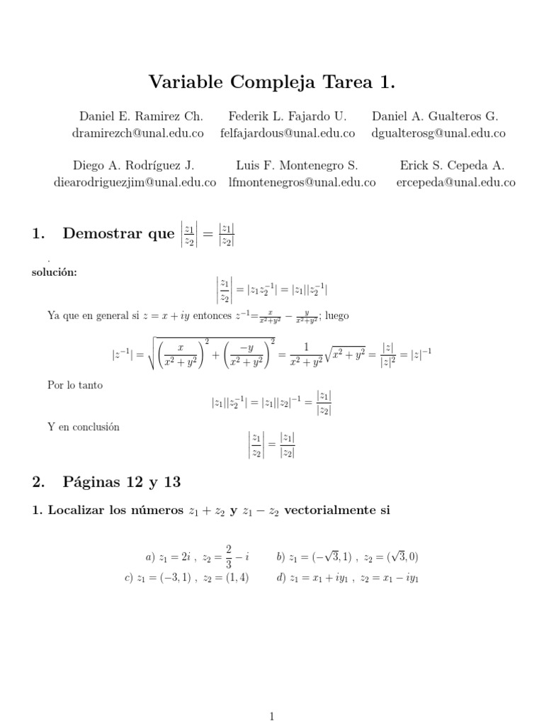 Variable Compleja Tarea 1 | PDF | Desigualdad (Matemáticas) | Funciones trigonométricas