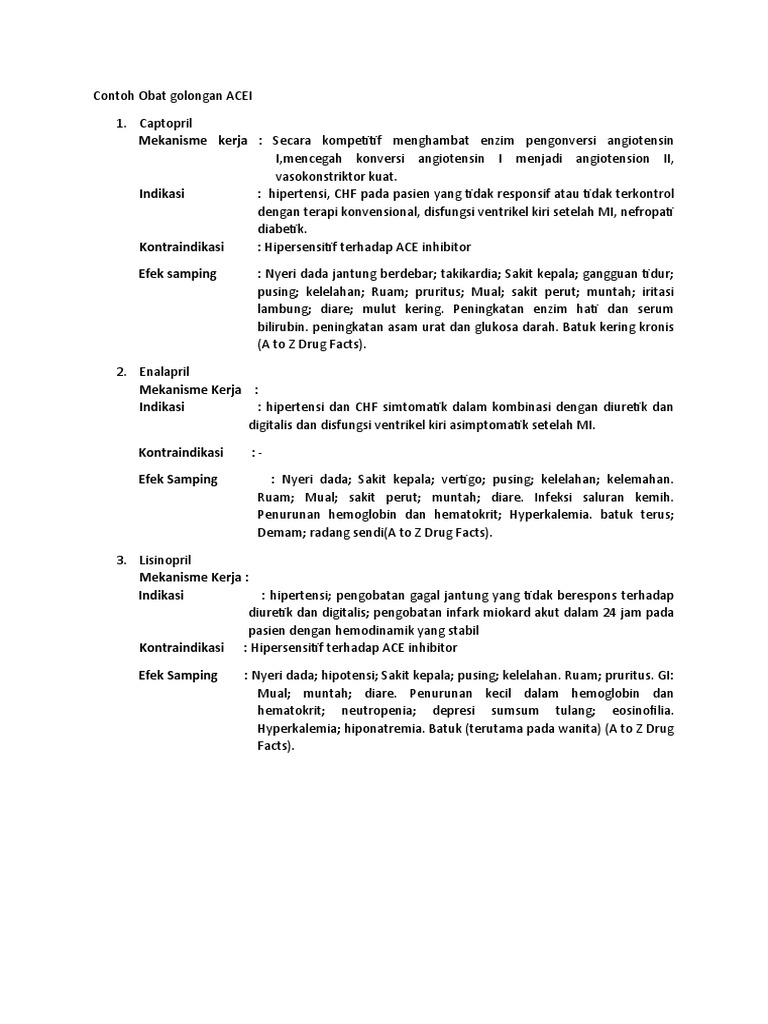 Contoh Obat Golongan ACEI | PDF