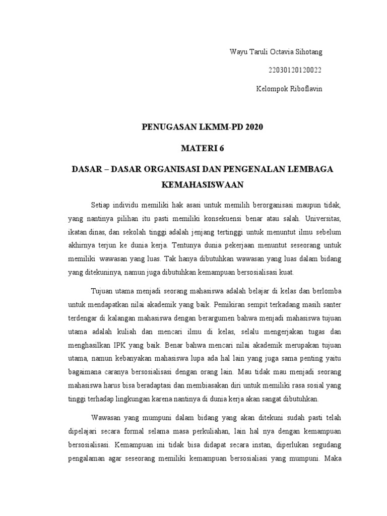 Dasar-Dasar Organisasi Dan Pengenalan Lembaga Kemahasiswaan - Wayu ...