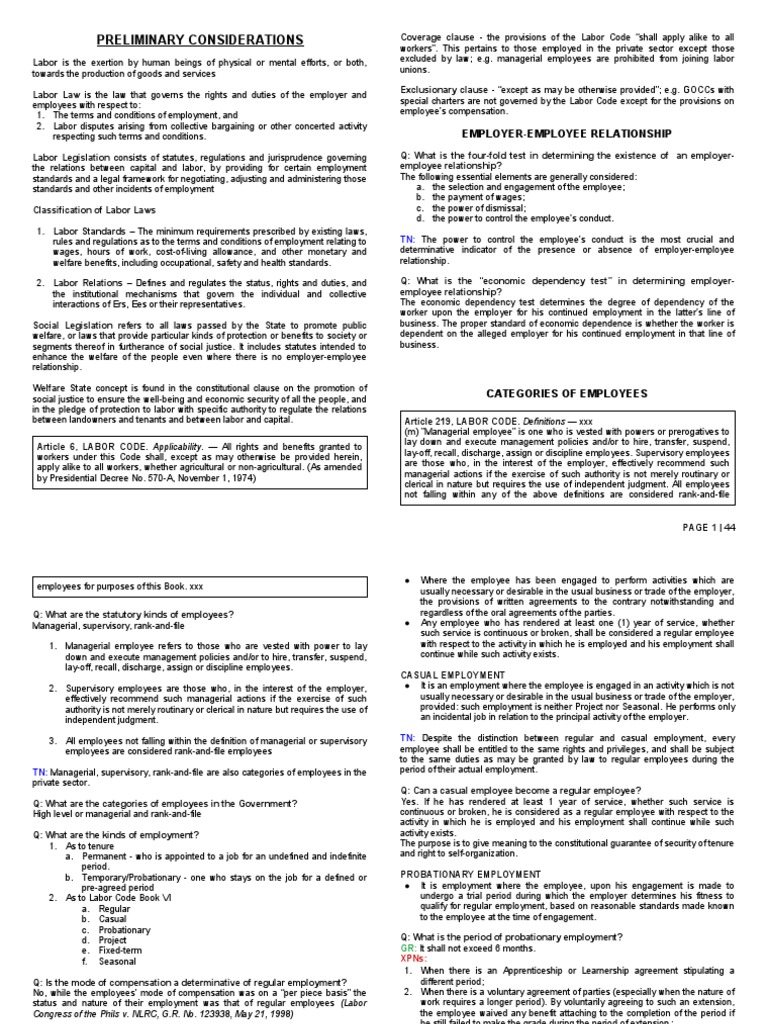 Labor Law Preliminary Considerations | PDF | Employment | Labour Law