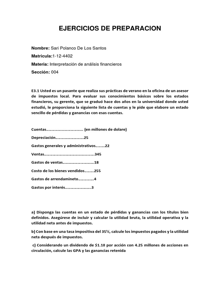 Ejercicios de Preparacion PDF | PDF | Hoja de balance | Compartir (Finanzas)