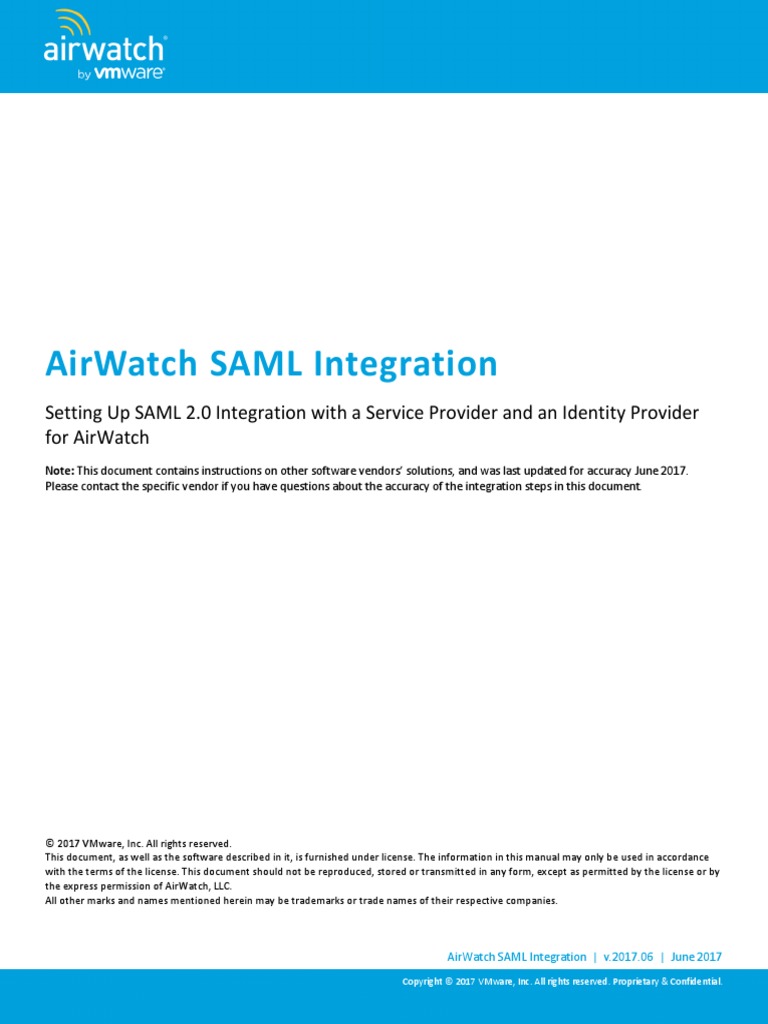 AirWatch SAML Integration | PDF | Transport Layer Security | Access Control
