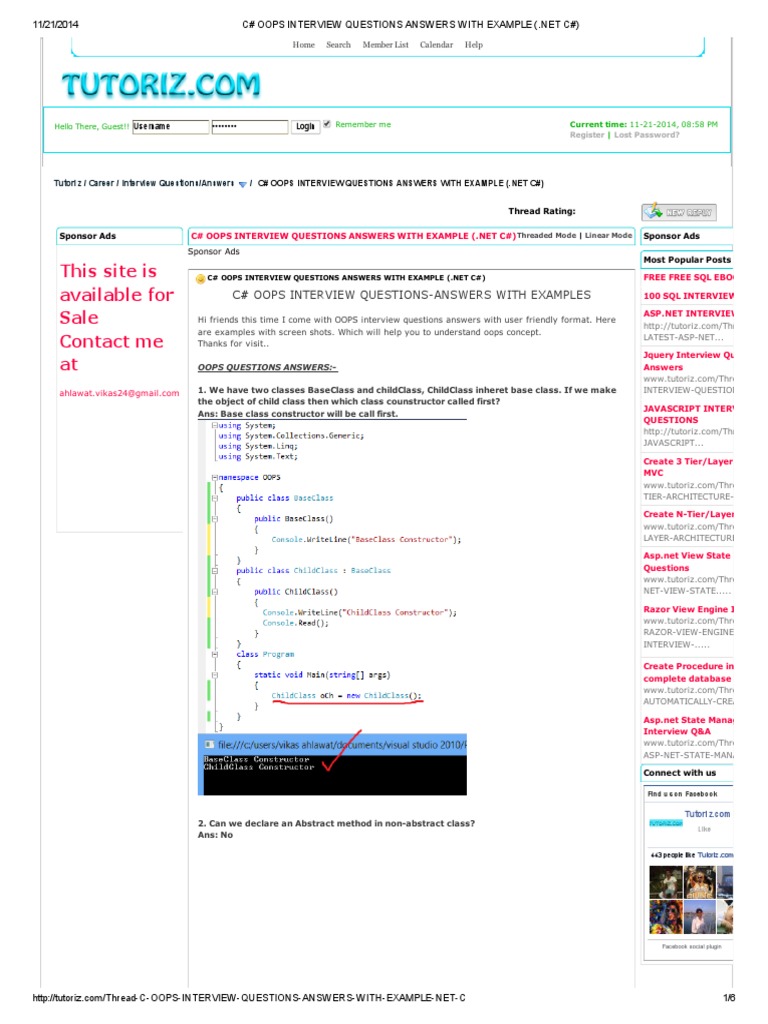 C Oops Interview Questions Answers With Example Pdf Pdf Constructor Object Oriented