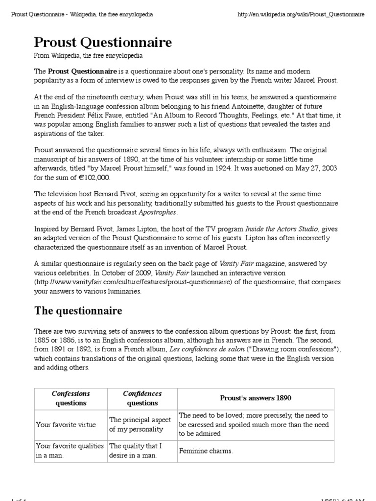 Proust Questionnaire | PDF