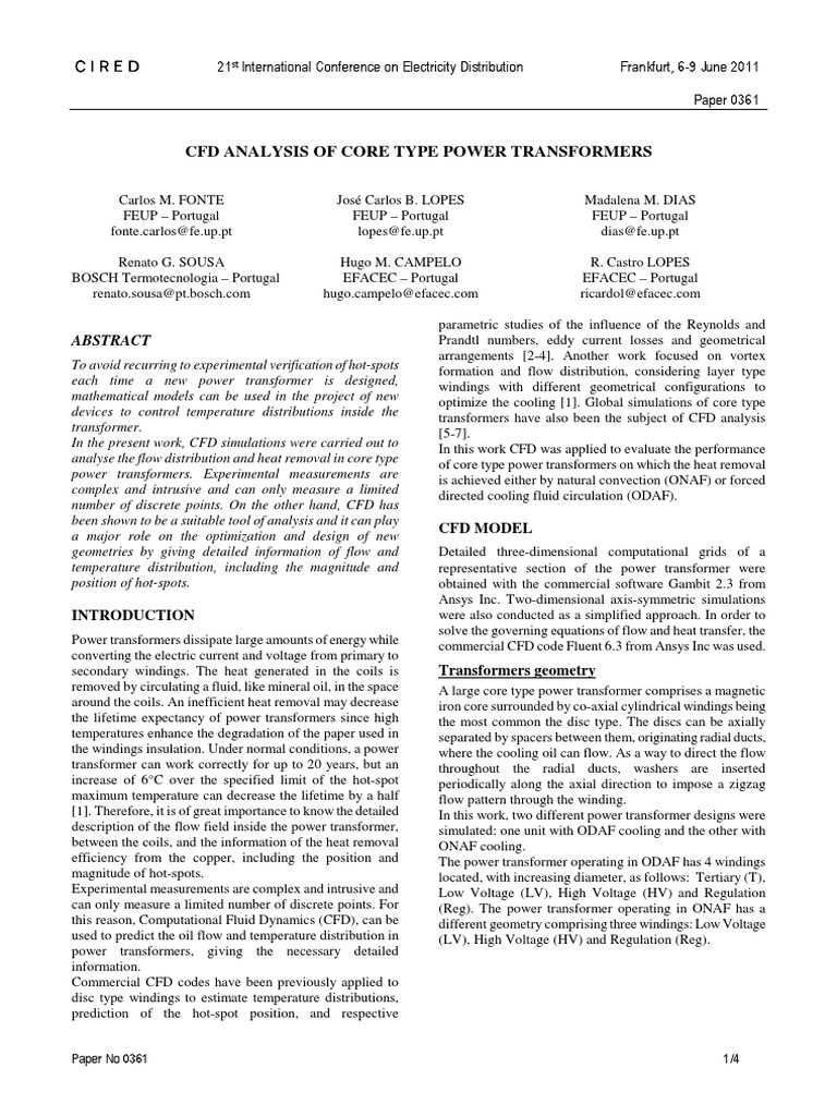 CFD Analysis of Core Type Power Transformers: Cired Cired Cired Cired | PDF | Computational ...