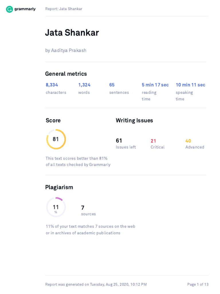 Jata Shankar: General Metrics | PDF | Sentence (Linguistics) | Test ...