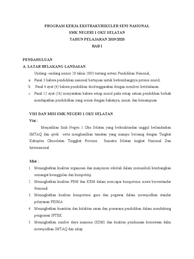 Program Kerja Ekstrakurikuler Seni Nasional | PDF