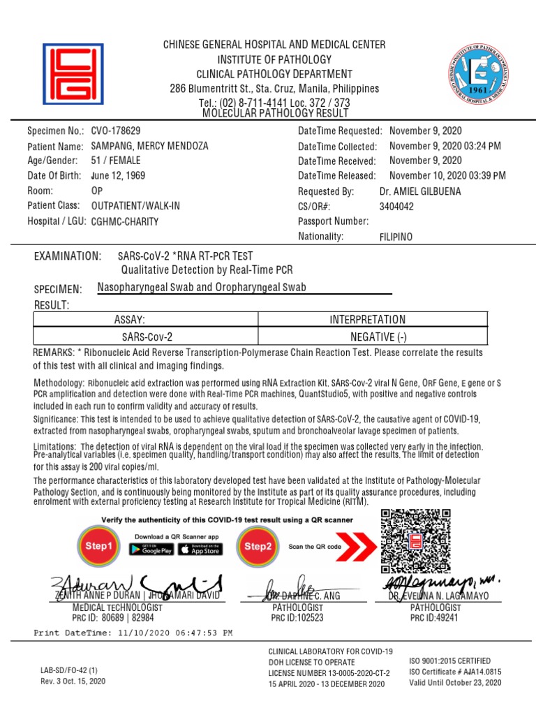 CGH202011008542 Lab-2020-0351447 Laboratory Covid-Pcr-Test PDF | PDF ...