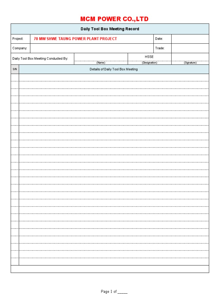 Toolbox Talk Meeting Record | PDF