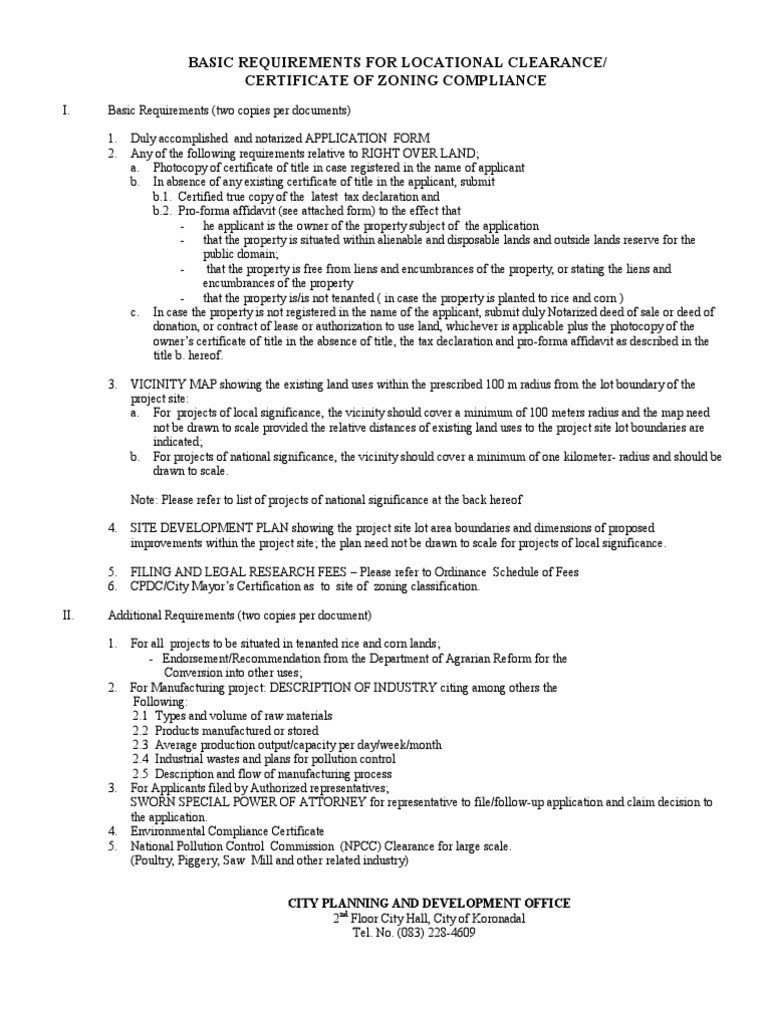 Application For Locational Clearance - Certificate of Zoning Compliance ...