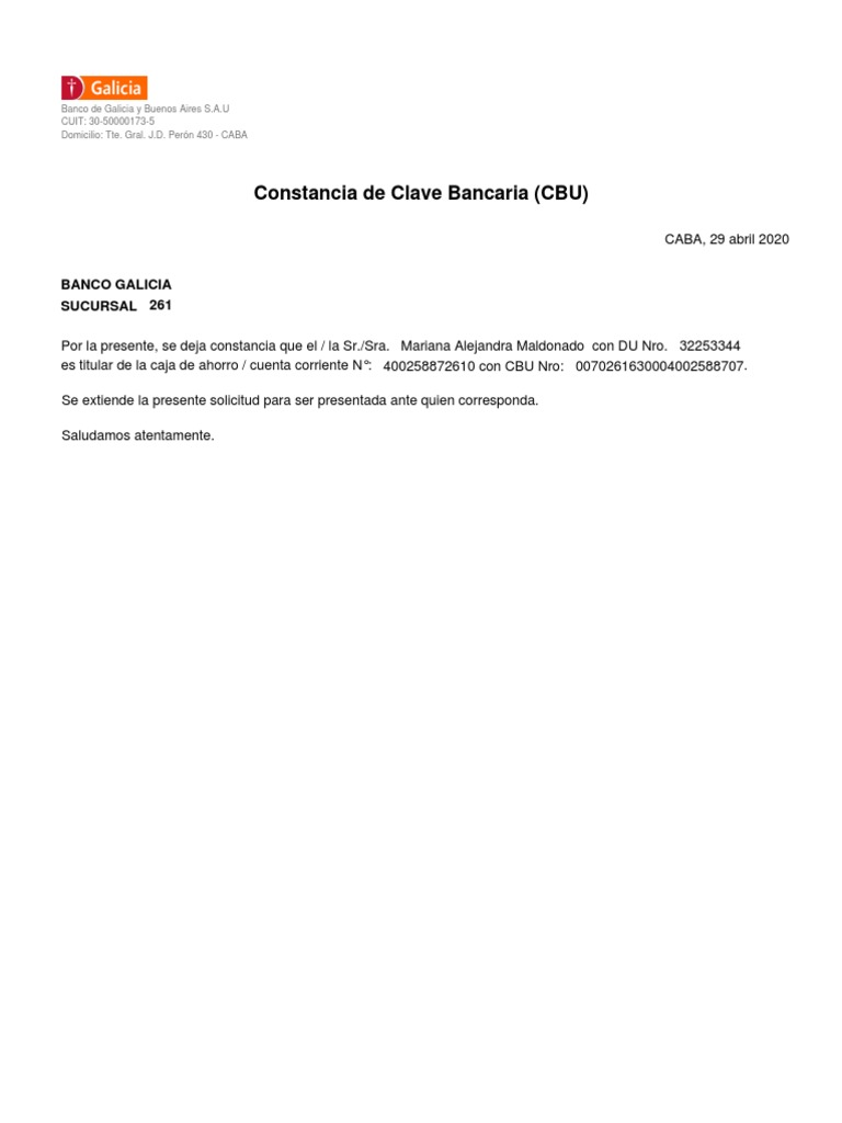 ConstanciaCBU-CABA, 29 Abril 2020 PDF | PDF