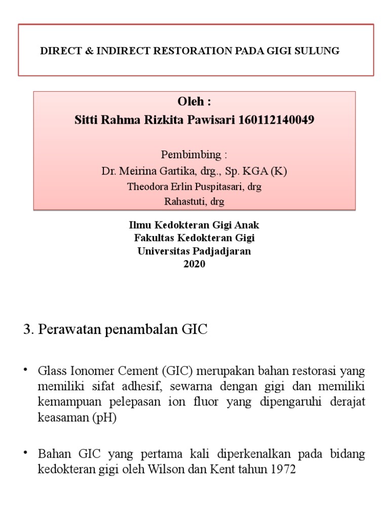 Direct Dan Indirect Restoration Pada Gigi Sulung | PDF