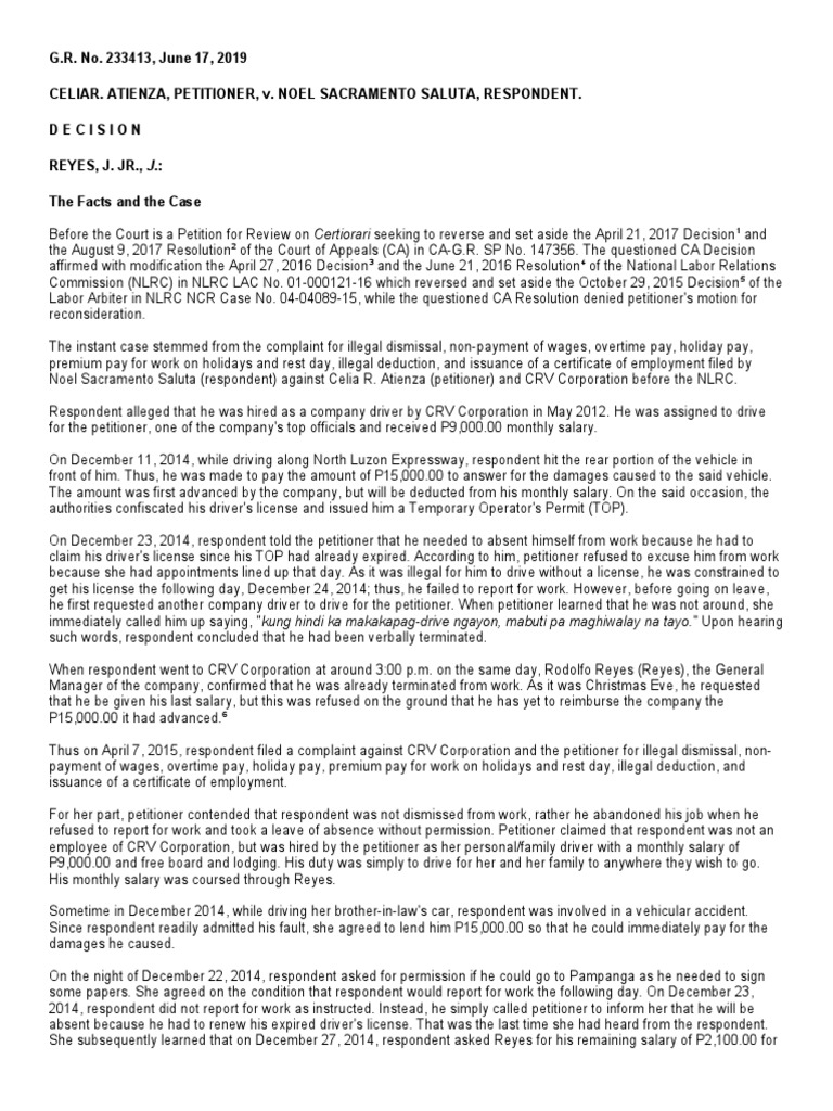 110 Celia Atienza V Noel Sacramento Saluta | PDF | Repeal | Employment