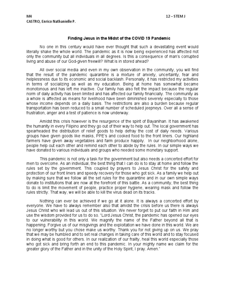 CASTRO - Reflection On Pandemic | PDF | Prayer | Epidemic And Plague