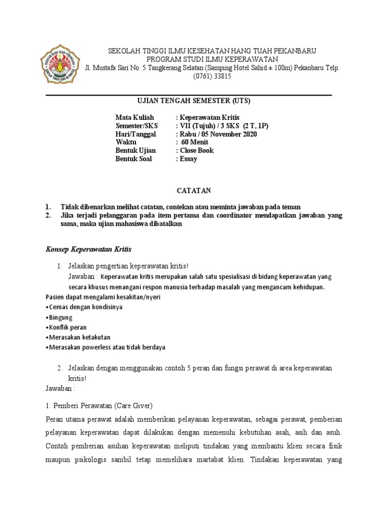 Nabila Rizky - UTS Keperawatan Kritis | PDF | Kesehatan Holistik | Sains & Matematika