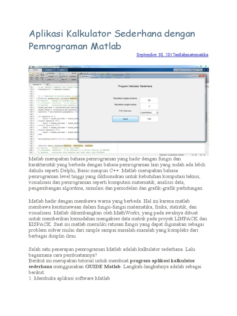 Membuat Kalkulator dengan Matlab | PDF