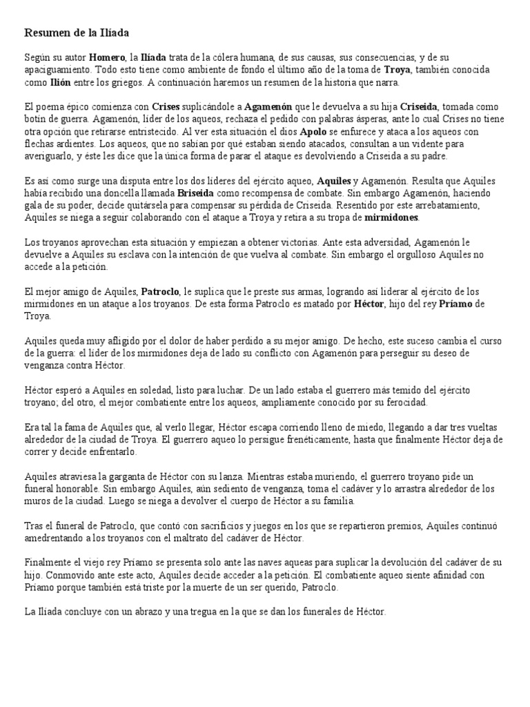 Resumen de La Iliada PDF | PDF | Héctor | Aquiles