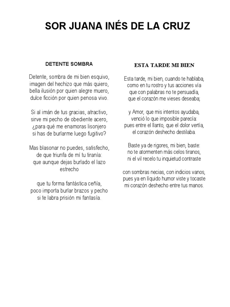 Poemas Sor Juana Inés de La Cruz | PDF