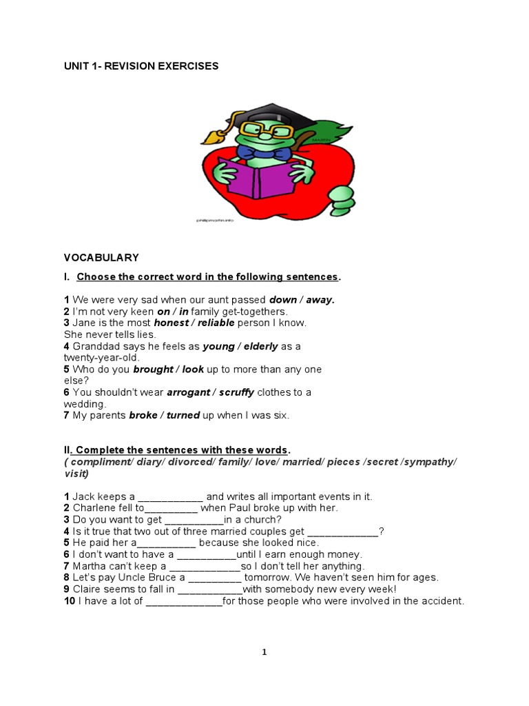 Unit 1 Revision Exercises | PDF | Cooking, Food & Wine | Language Arts ...