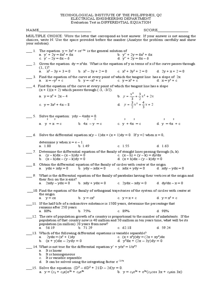 Special Topics Exam 8 Differential Equation | Download Free PDF | Slope ...