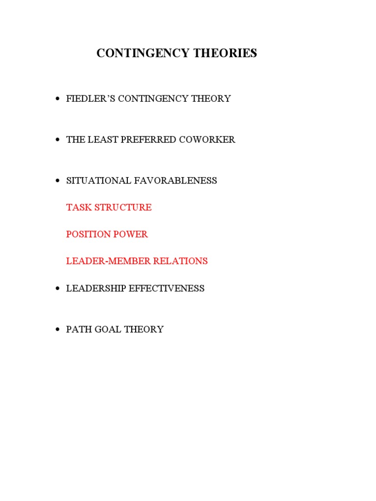 Contingency Theories: Fiedler'S Contingency Theory | PDF