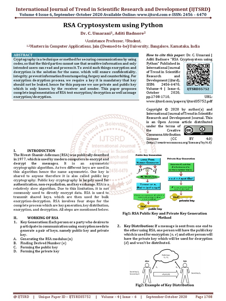 RSA Cryptosystem Using Python | PDF | Public Key Cryptography | Key (Cryptography)