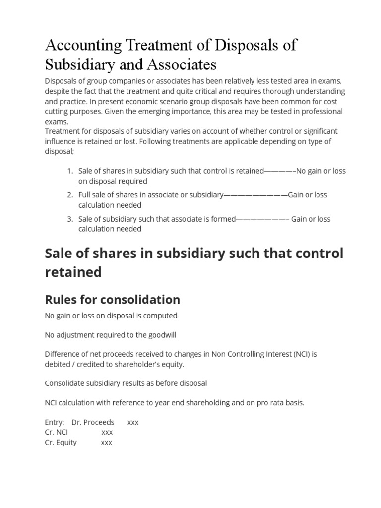 Disposal Accounting for Subsidiaries & Associates | PDF | Debits And ...