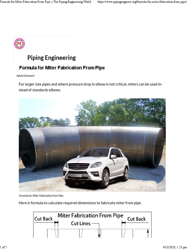 Miter Fabrication Formula for Pipes | PDF | Pipe (Fluid Conveyance ...