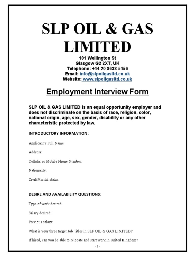 Employment Interview Form | PDF | Background Check | Justice