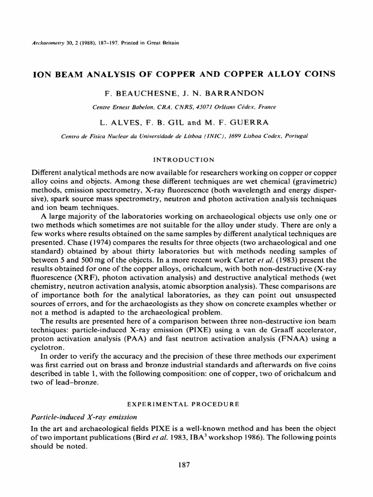 Ion Beam Analysis of Copper and Copper Alloy Coins | PDF | Tin | Neutron