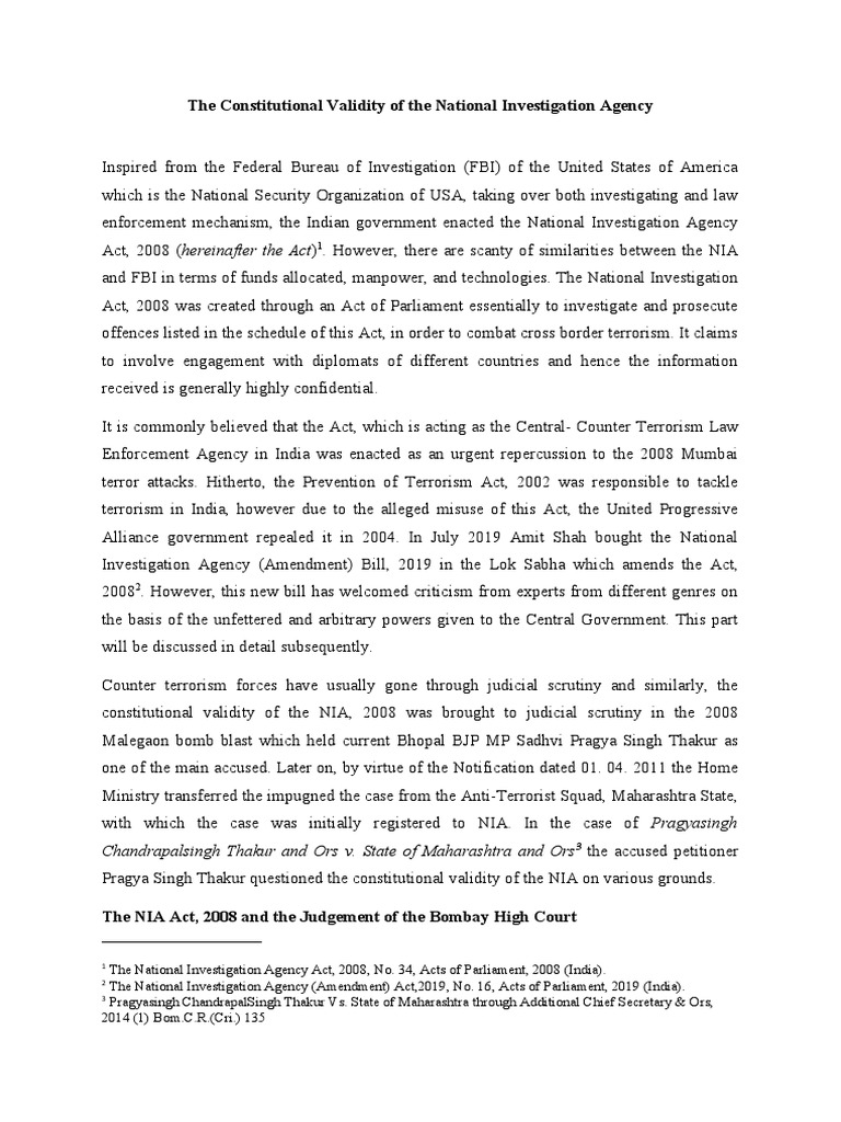 Constitutional Validity of NIA Act | PDF | Justice | Crime & Violence