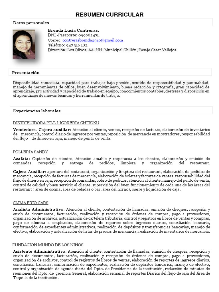 CV Brenda Contreras-2020 | PDF | Servicios financieros | Economias