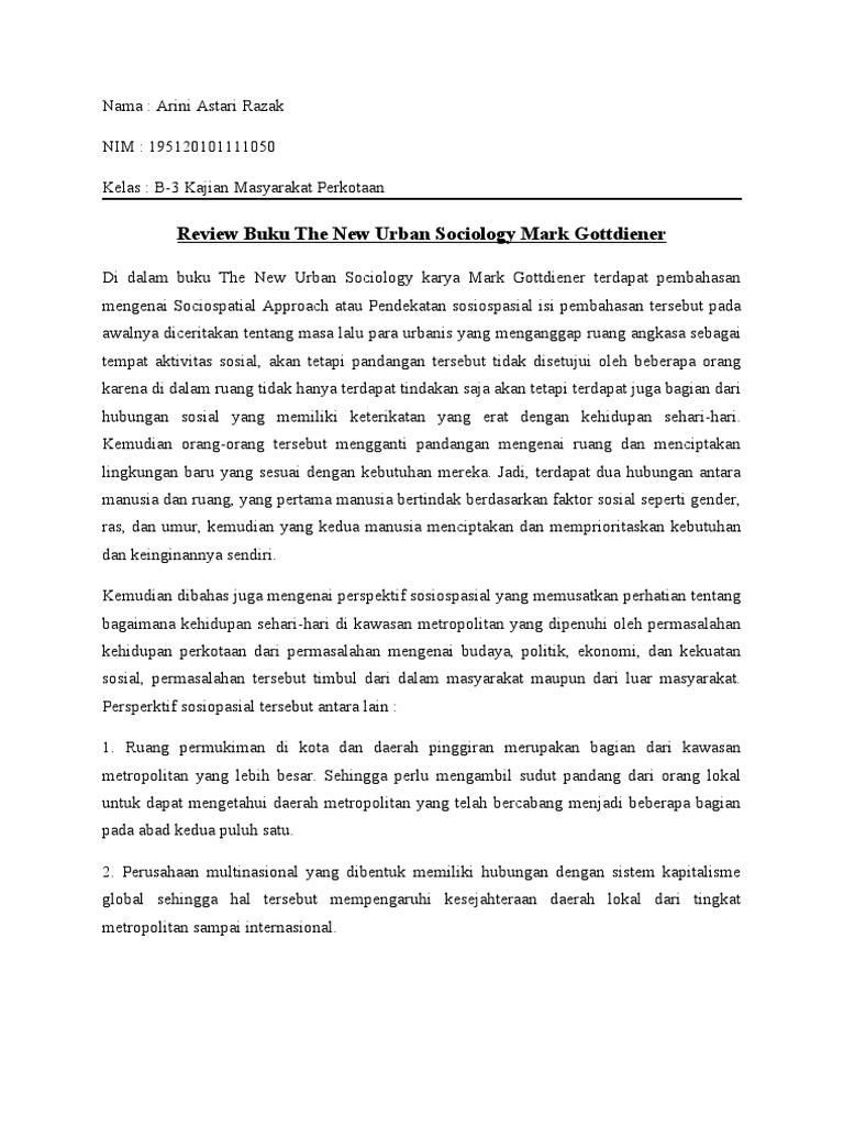 Review Buku The New Urban Sociology Mark Gottdiener (Arini Astari Razak) | PDF