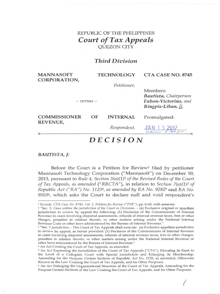 Court of Tax Appeals: Decision | PDF | Jurisdiction | Internal Revenue Service