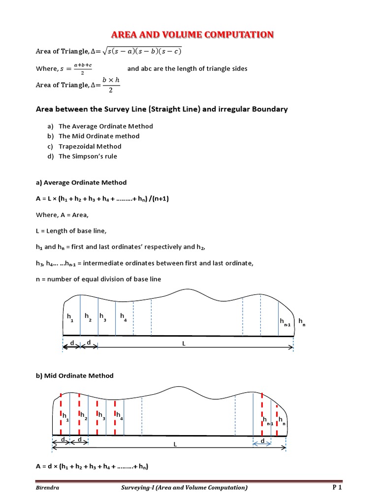 Area and Volume Computation: Area Between The Survey Line (Straight Line) and Irregular Boundary ...