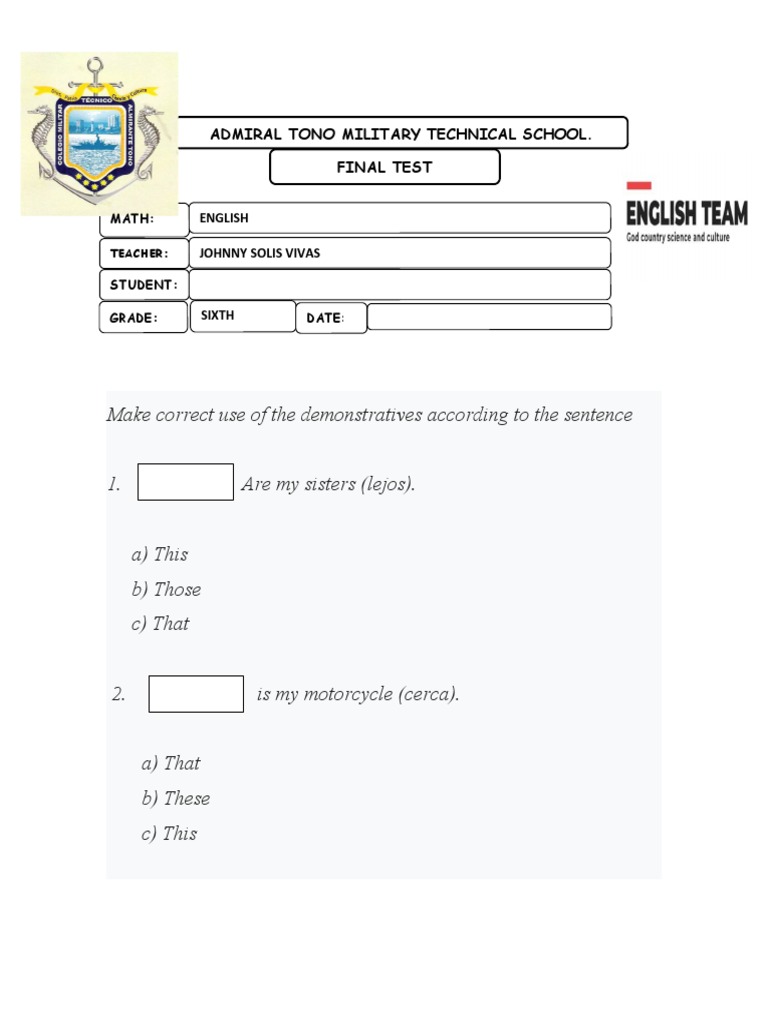 Sexto Sixth Grade Final Test | PDF | Language Arts & Discipline