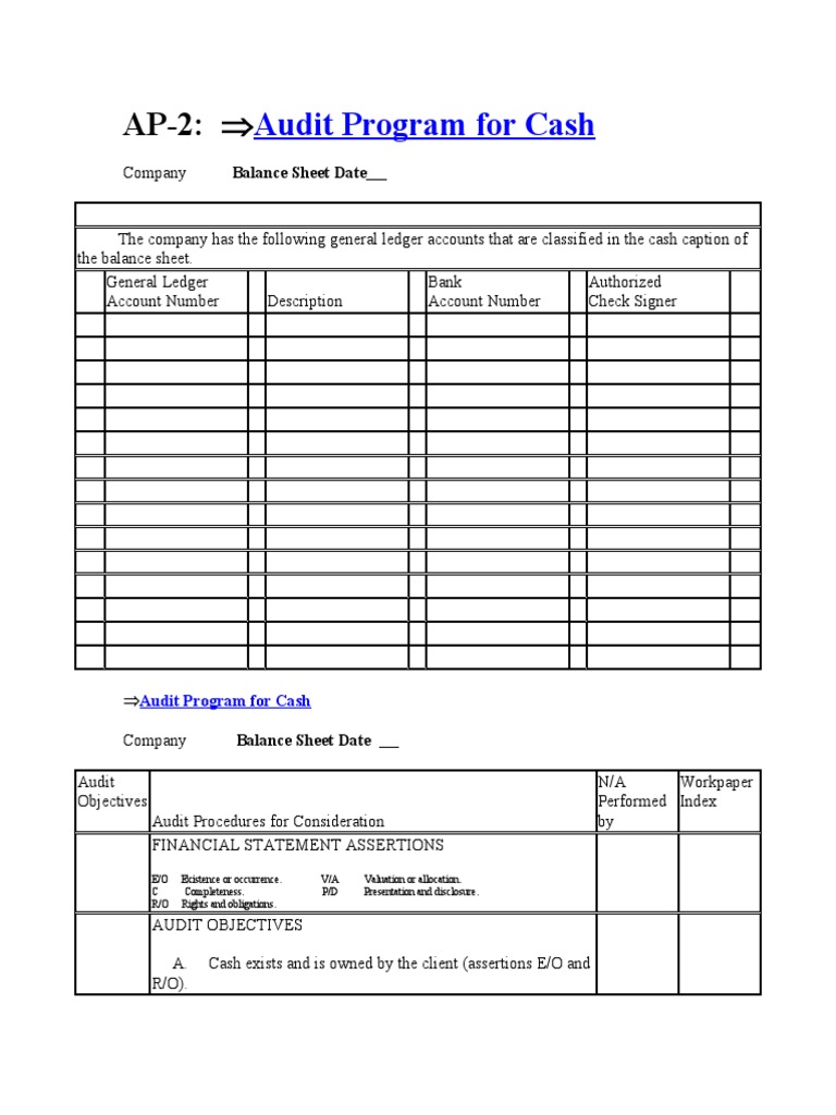 Cash Audit Program | PDF | Audit | Cheque
