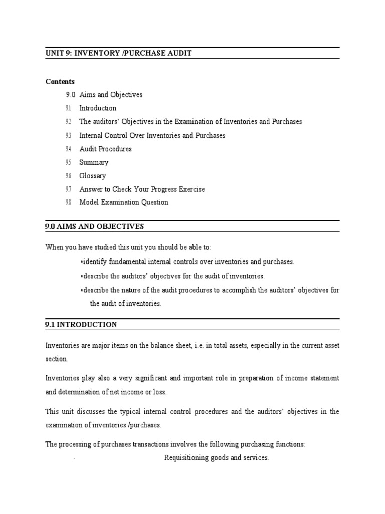 Unit 9: Inventory /purchase Audit | PDF | Inventory | Internal Control