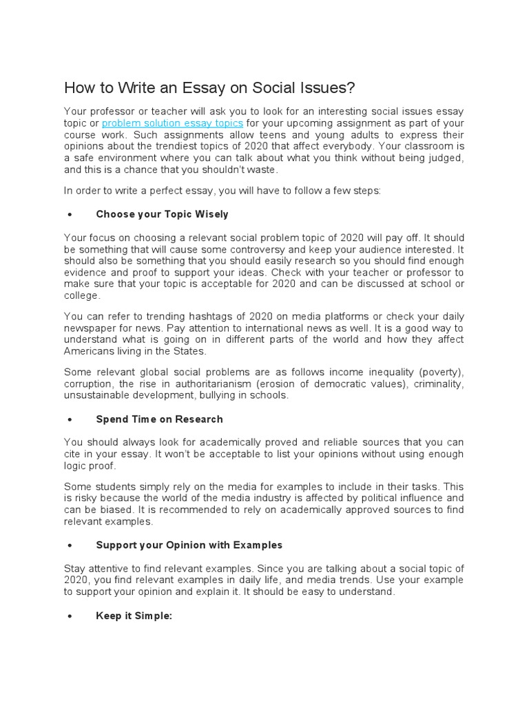 How To Write An Essay On Social Issues | PDF | Essays | News