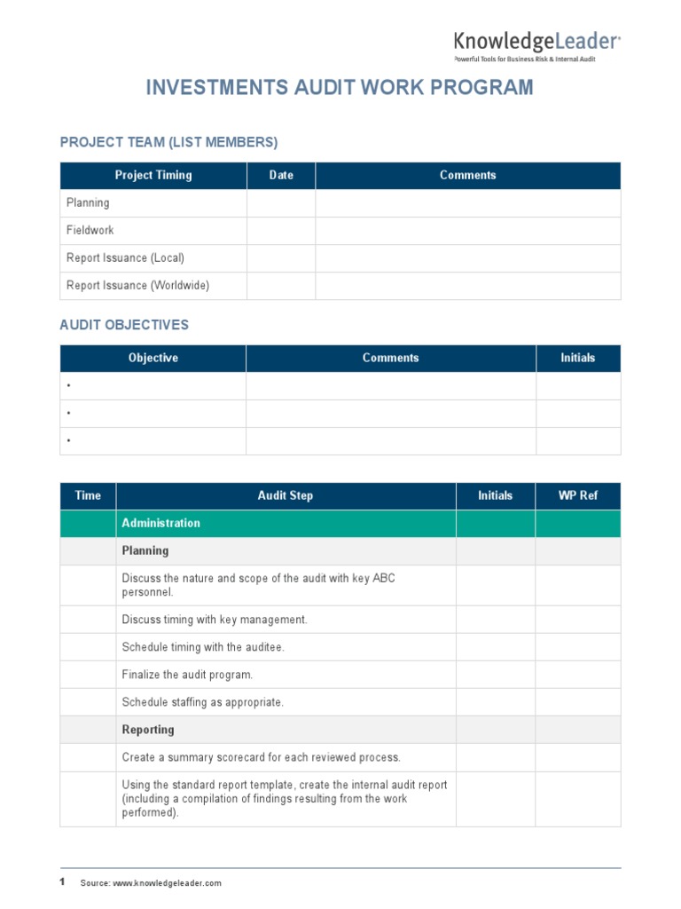 Investments Audit Work Program | PDF | Sales | Mergers And Acquisitions