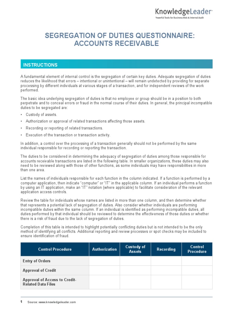 Accounts Receivable Duty Segregation Guide | PDF | Invoice | Receipt