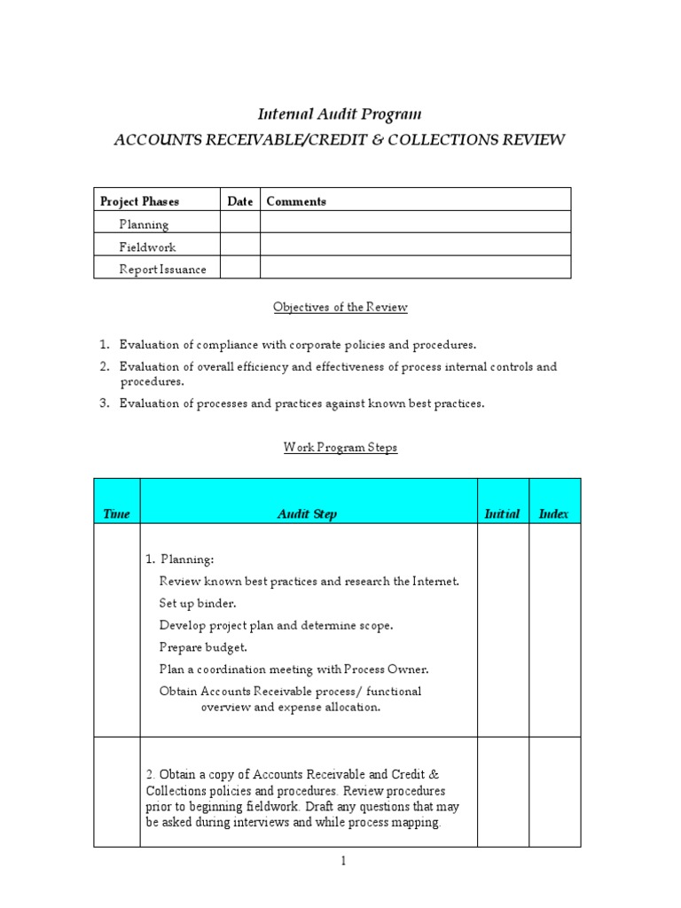 Internal Audit Program Accounts Receivable/Credit & Collections Review ...