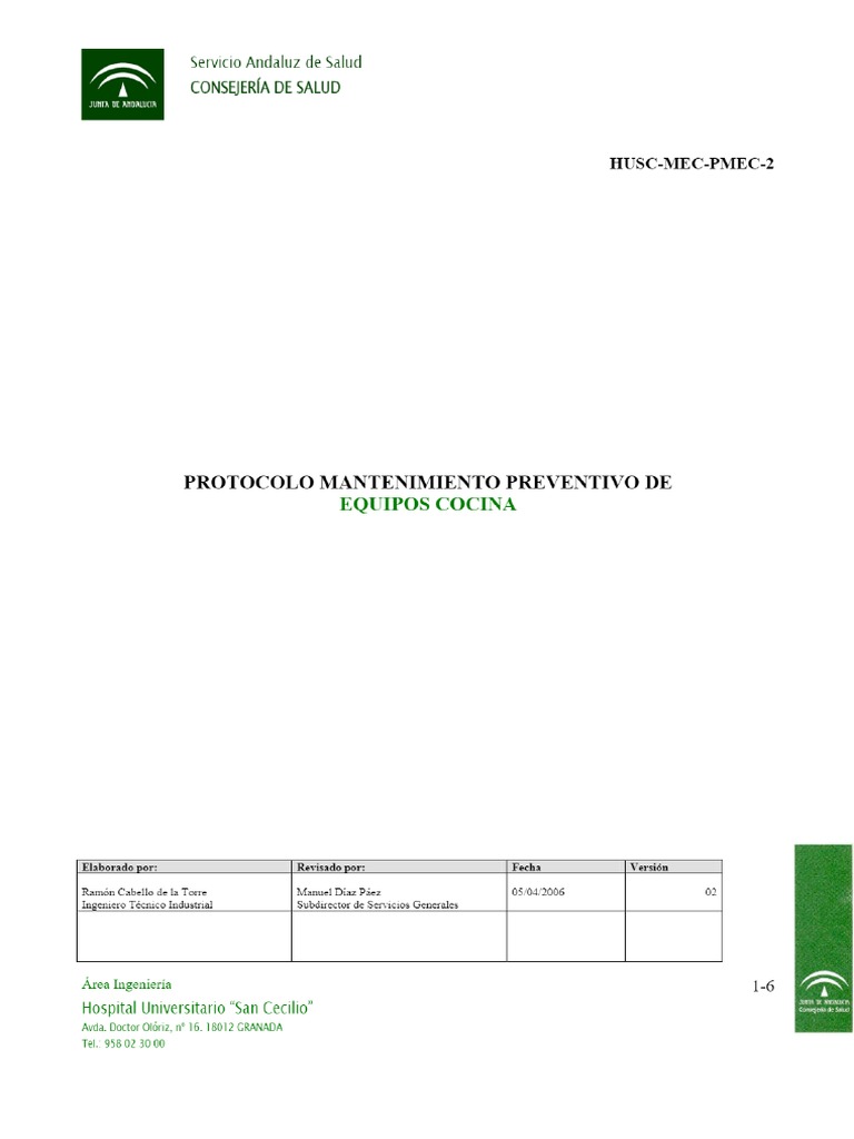 PROTOCOLO MANTENIMIENTO PREVENTIVO DE EQUIPOS COCINA - PDF Descargar Libre | PDF