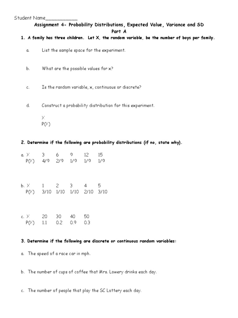 Assignment 4 - Probability Distributions, Mean, Var and SD | Download ...