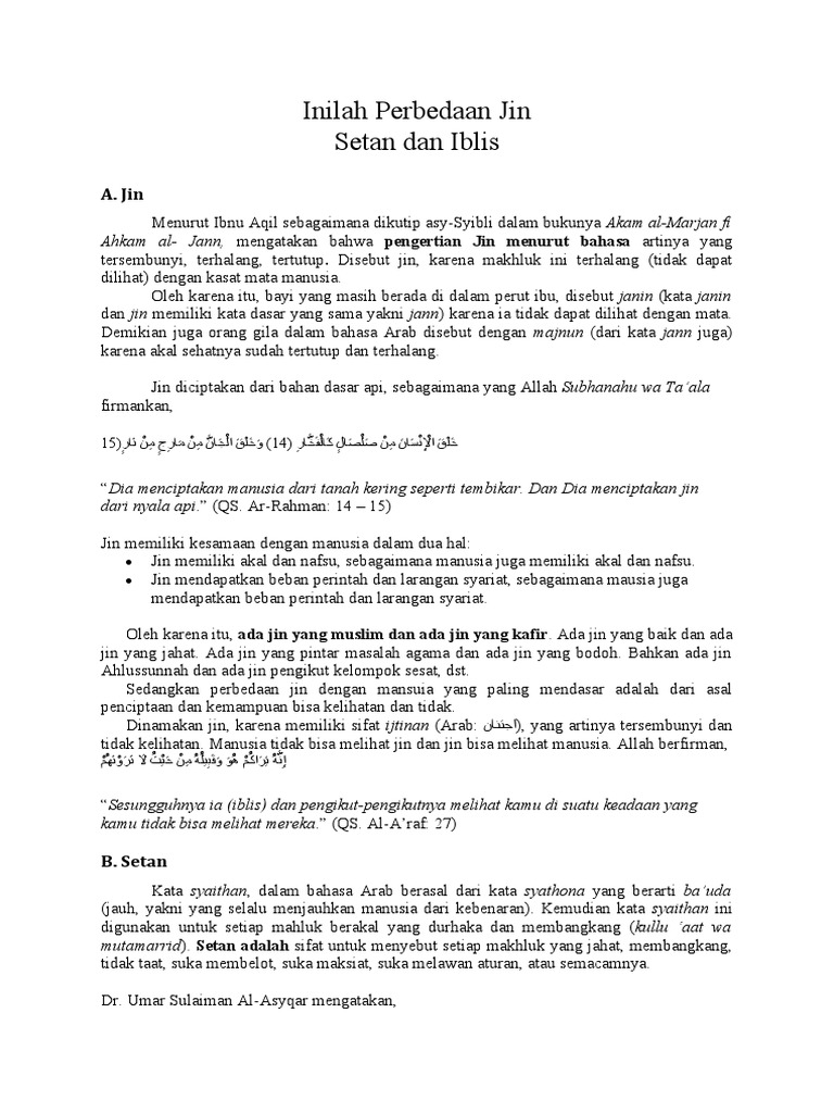 Perbedaan Jin Setan Dan Iblis | PDF