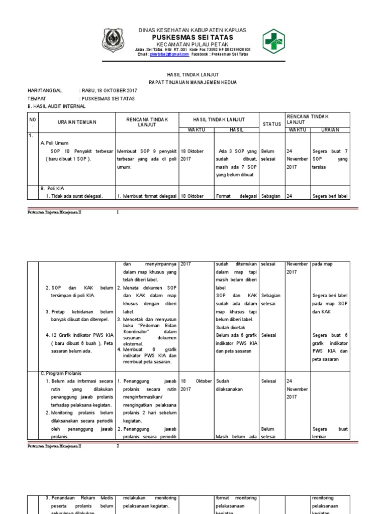 HASIL TINDAK LANJUT RTM 2 A | PDF